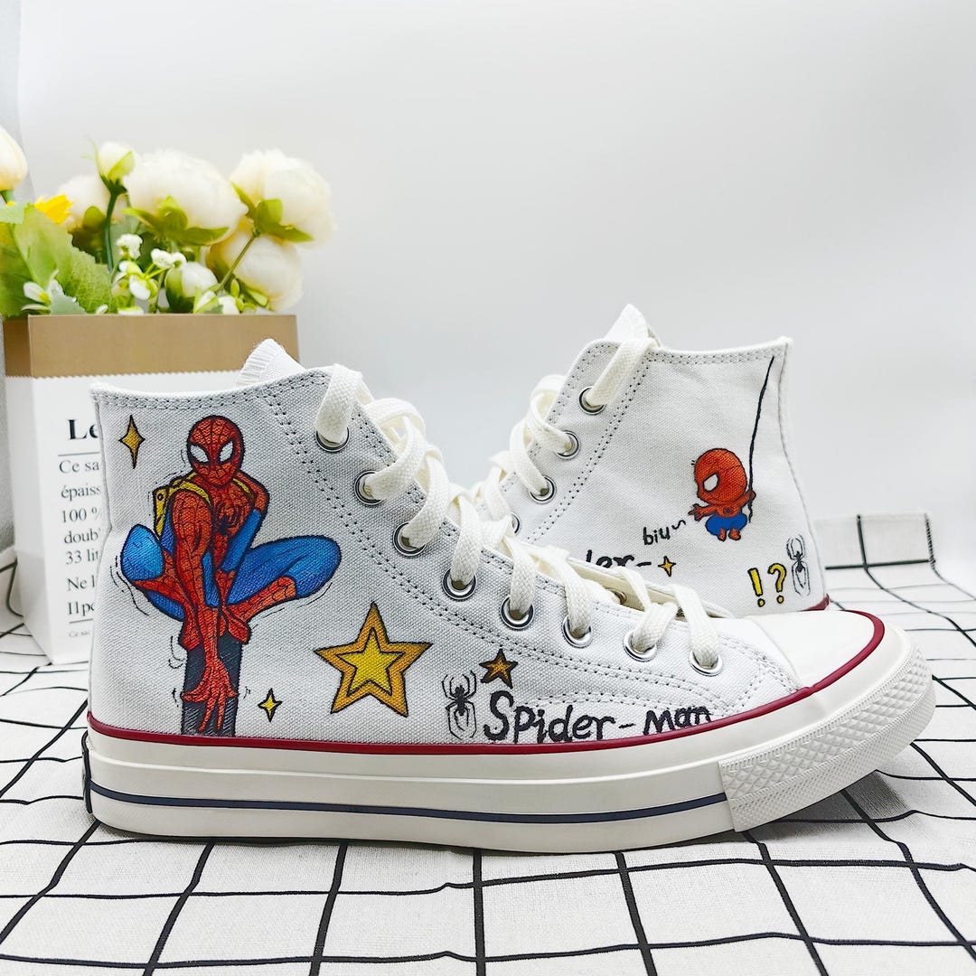 Hand Painted Shoes,spider Painted Shoes,peter Spiderweb High-top Shoes ...