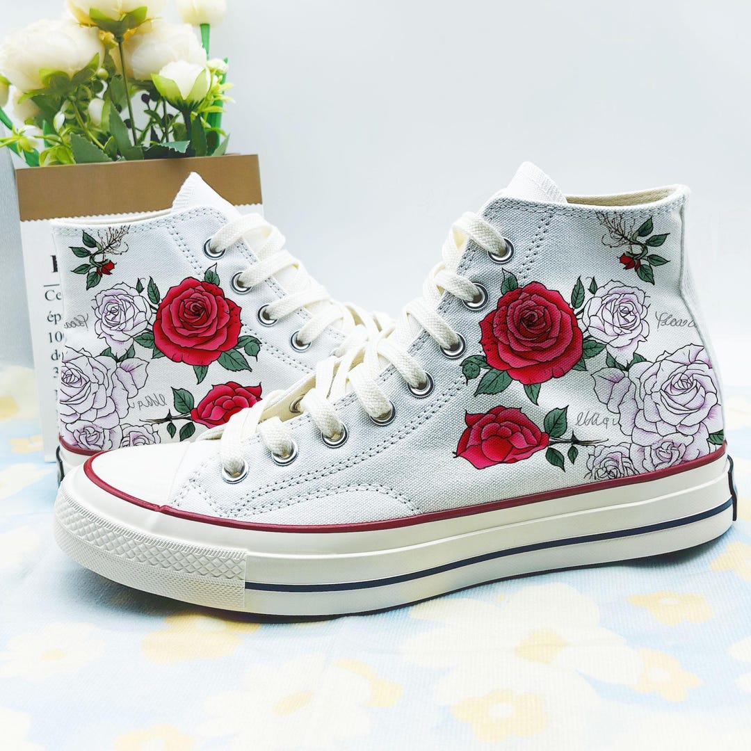 Custom Roses Hand Painted Shoes,red Rose Sneakers,flower Shoe Design ...
