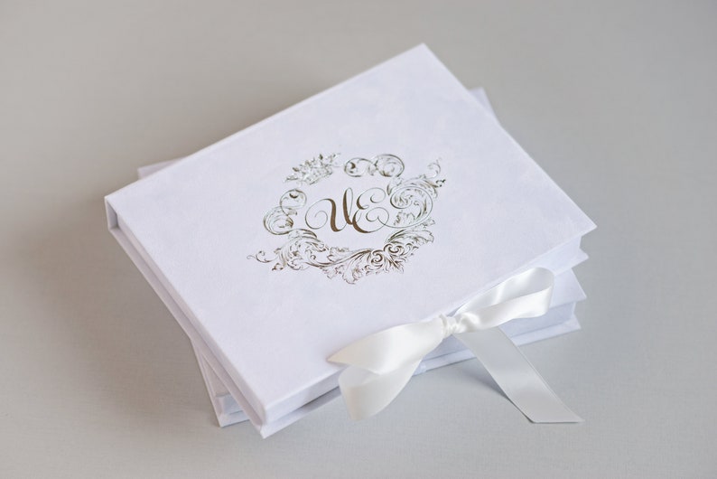 White Velvet Wedding Invitation Box – Custom Monogram, Acrylic ...