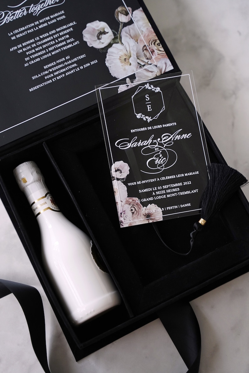 Black Velvet Wedding Invitation Box – Acrylic Card, Bridesmaid Gift - Etsy