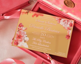 Quinceañera Invitation Box Powder Pink Velvet Acrylic Invitation in ...