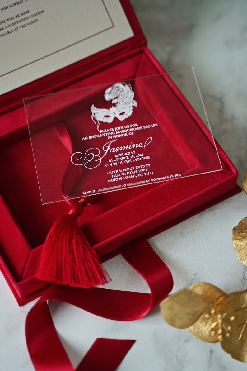 Wedding Invitation Box Red Velvet Acrylic Invitation in - Etsy