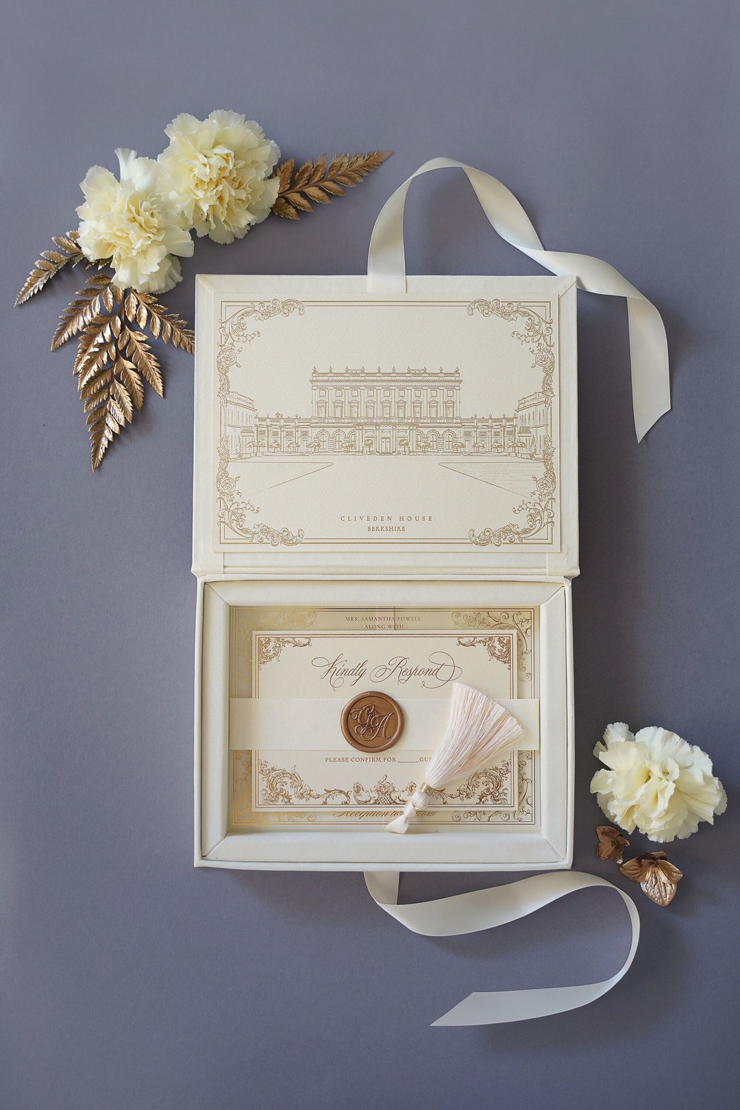 Wedding Invitation Box - Custom Venue Illustration - Luxury Invitation ...