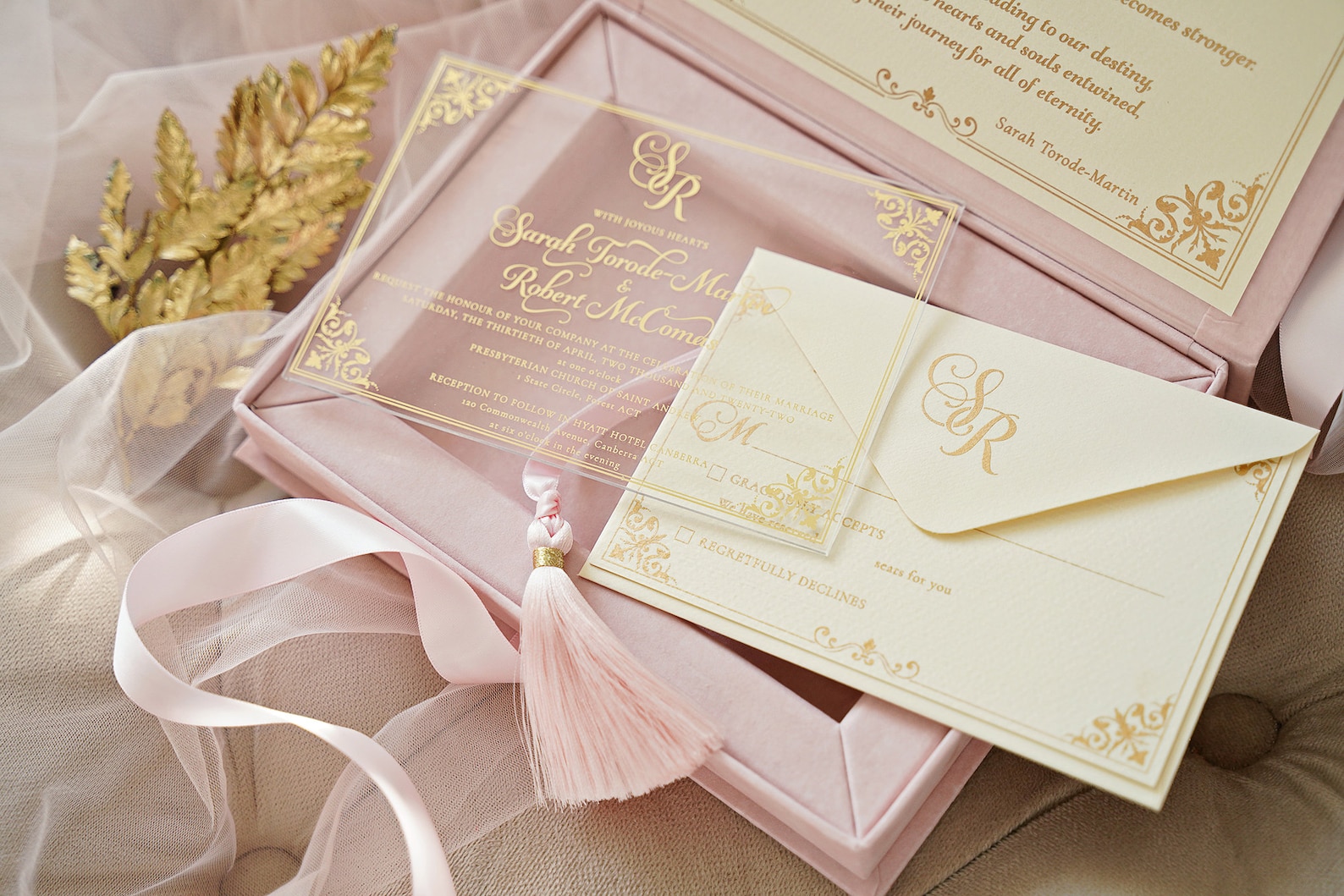 Wedding Invitation Box Powder Pink Velvet Acrylic - Etsy