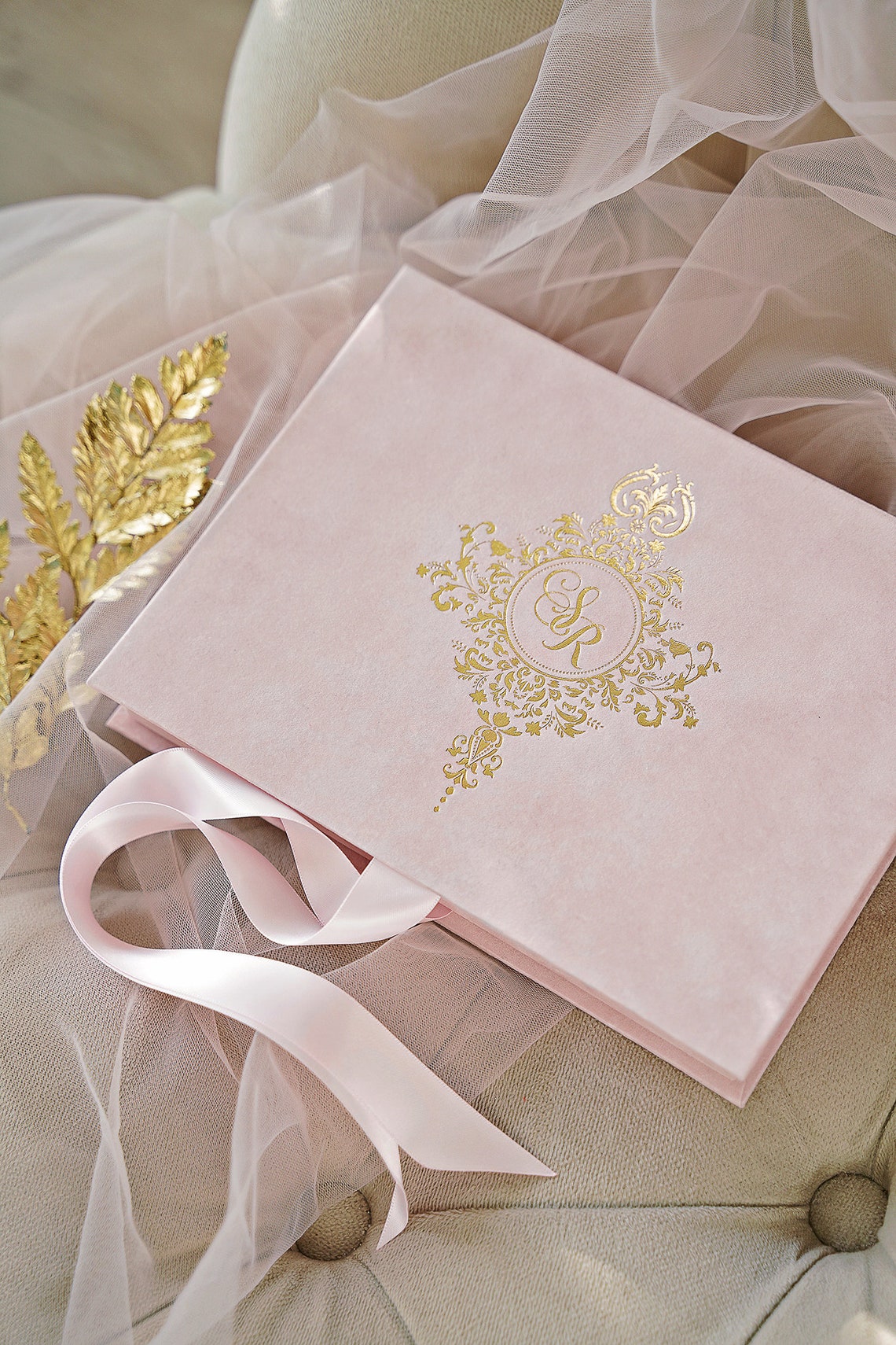 Wedding Invitation Box Powder Pink Velvet Acrylic | Etsy