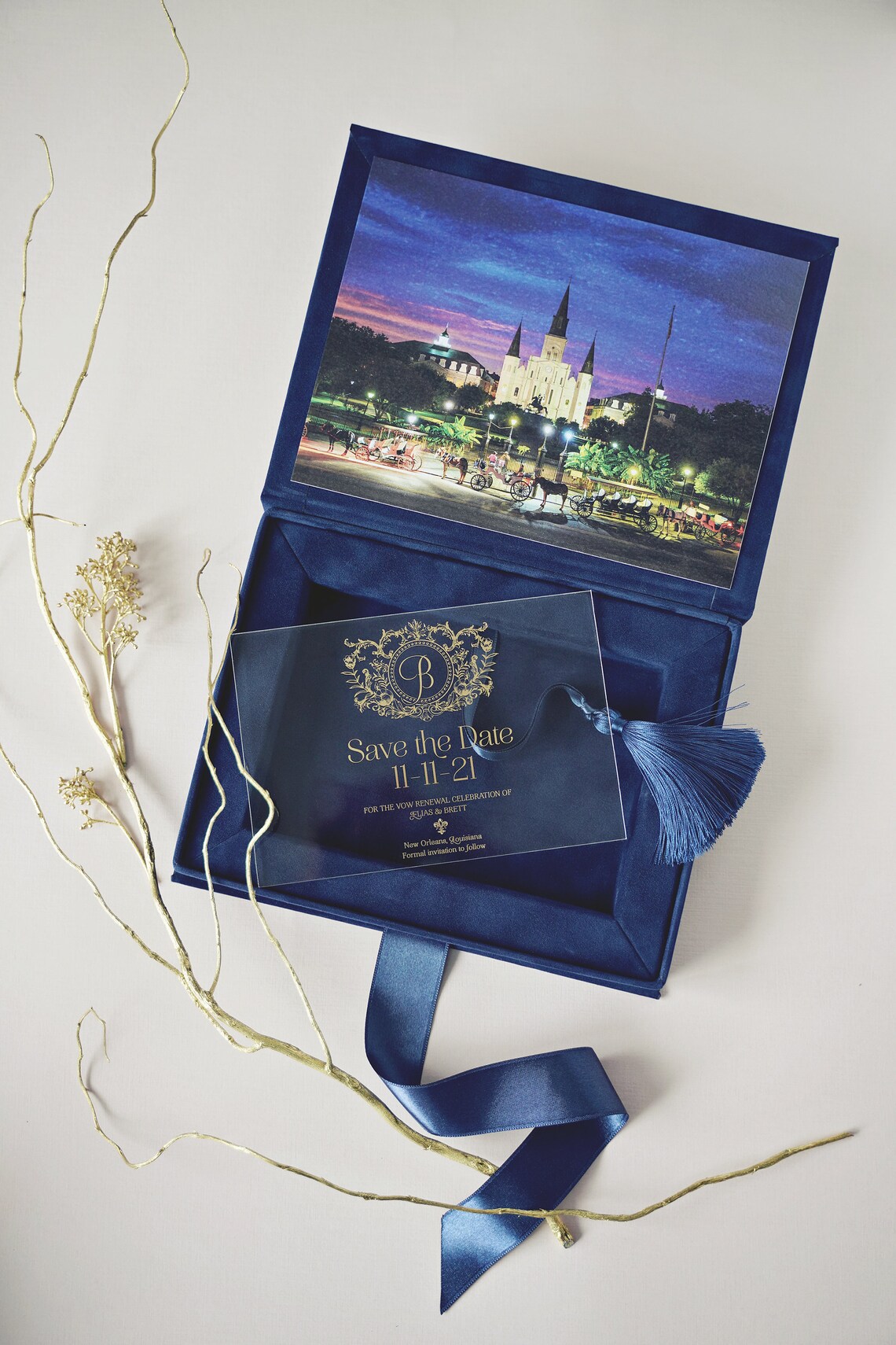 Wedding Invitation Box Navy Blue Velvet Acrylic Invitation - Etsy