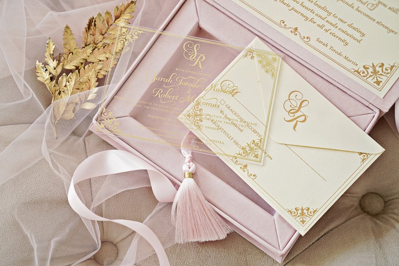 Wedding Invitation Box Powder Pink Velvet Acrylic - Etsy