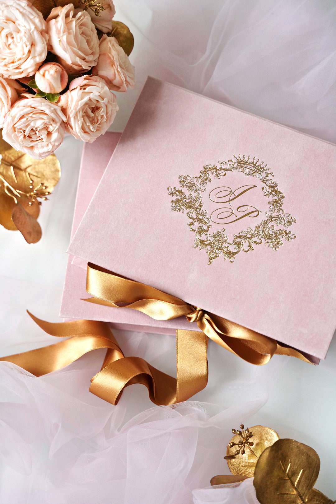 Quinceañera Invitation Box - Powder Pink Velvet - Acrylic Invitation in ...