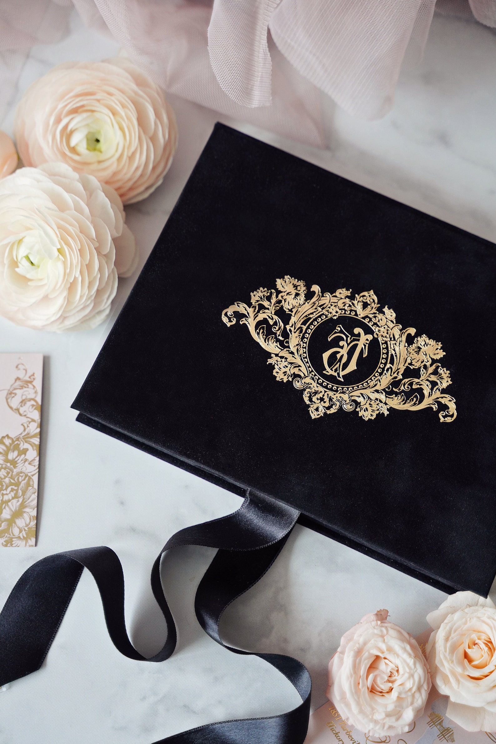 Black Velvet Wedding Invitation Box With Custom Monogram Logo - Etsy
