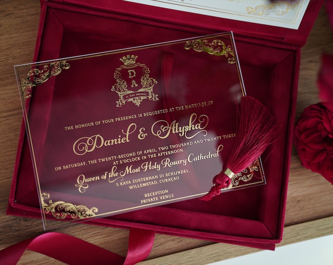 Luxury Red Velvet Wedding Invitation Box Suede | Acrylic Card Invites ...