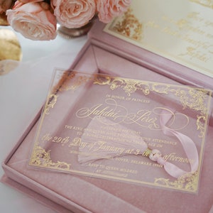 Quinceañera Invitation Box - Powder Pink Velvet - Acrylic Invitation in ...