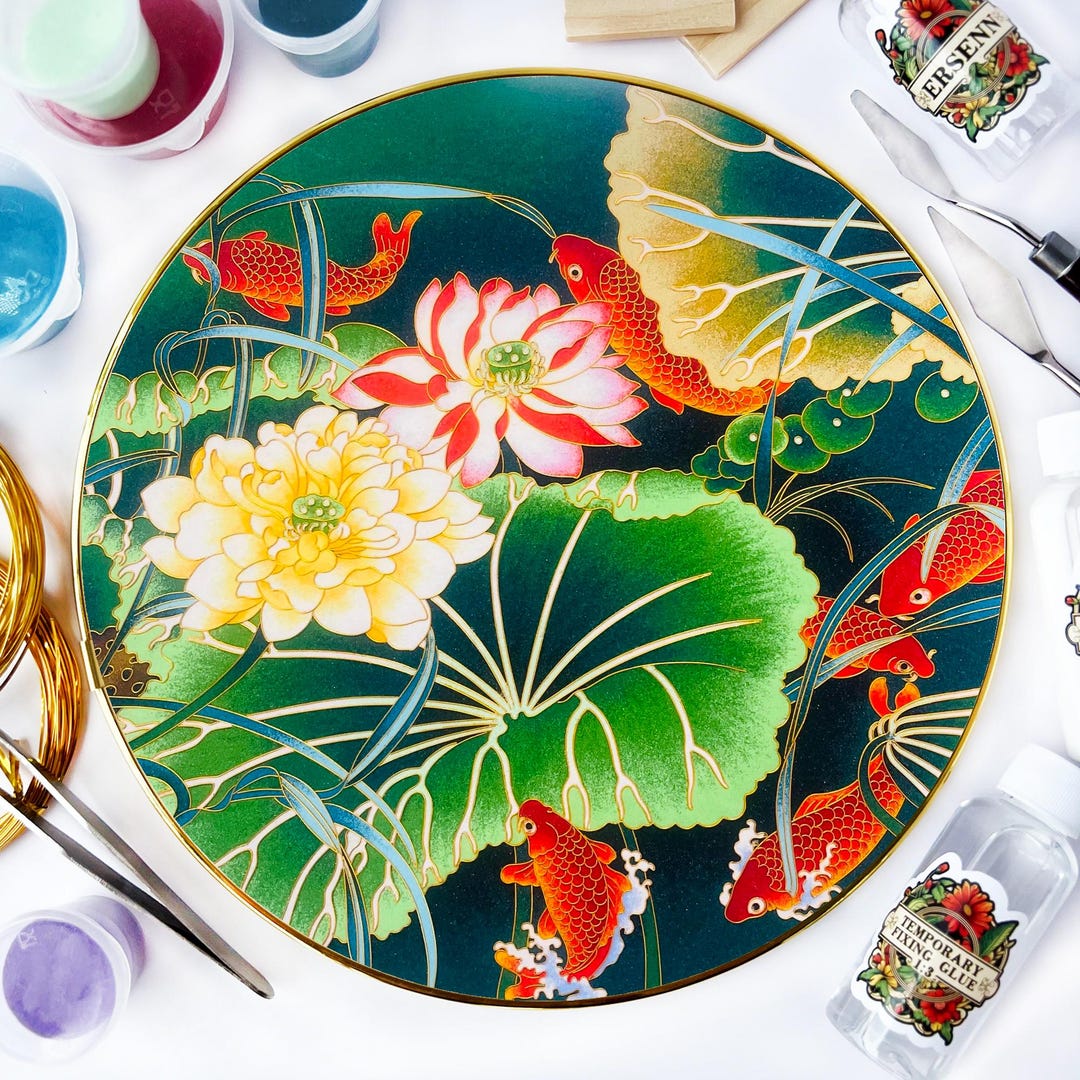 Golden Fish Harmony Cloisonne DIY Kit | Modern Cloisonne Painting Kit ...