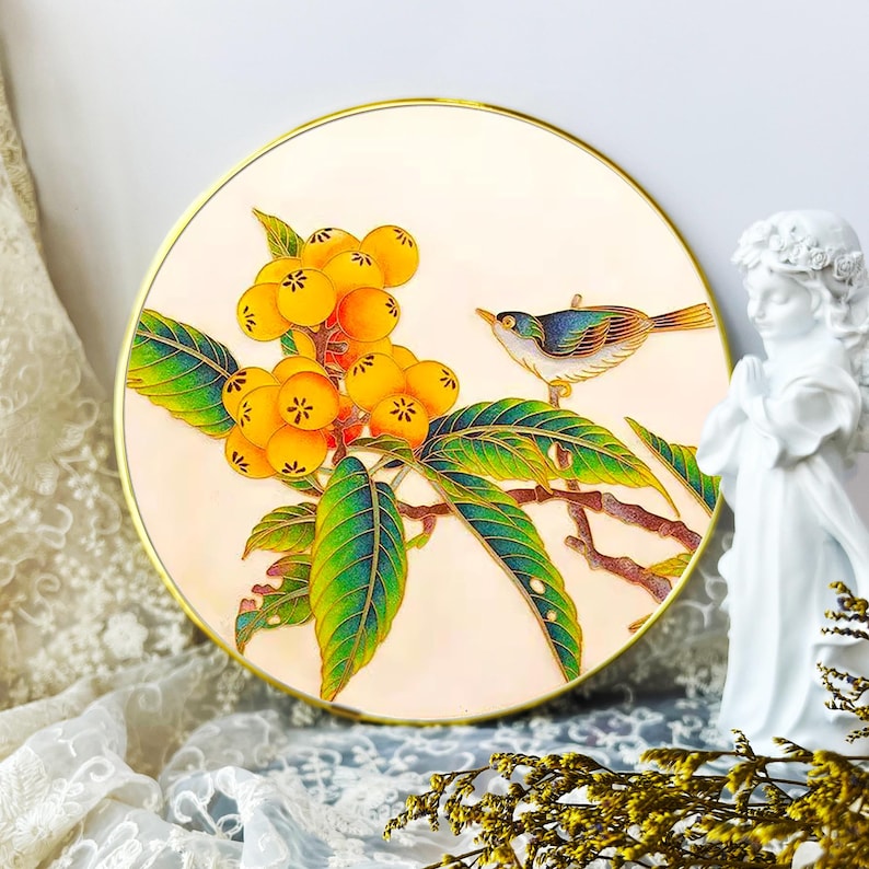 ERSENN Loquat and Bird Cloisonne Kit Including All Tools Diameter 25cm ...