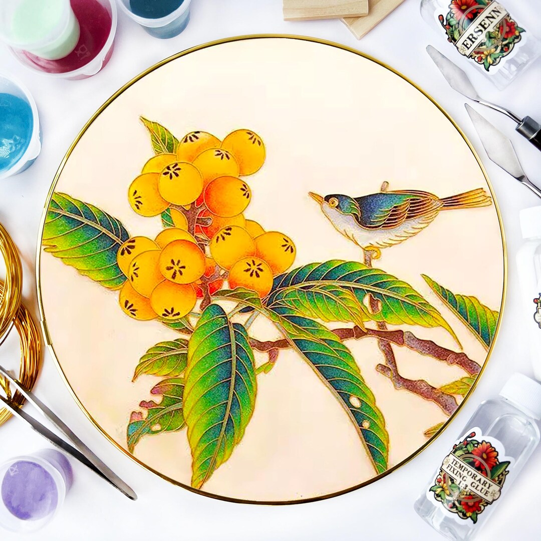 ERSENN Loquat and Bird Cloisonne Kit Including All Tools Diameter 25cm ...