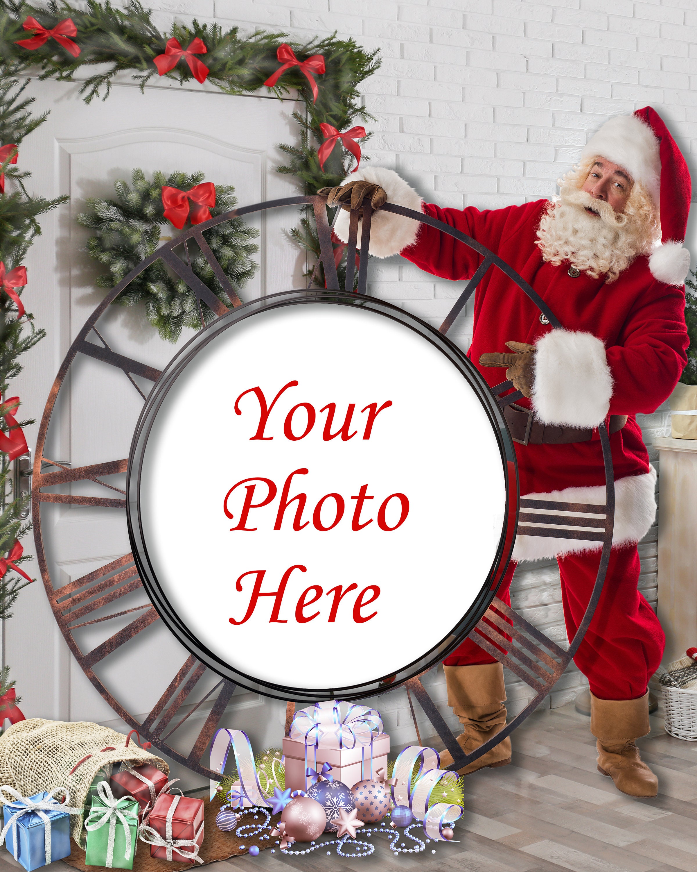 Round Frame for Your Photo With Santa Claus Frame Digital Christmas ...