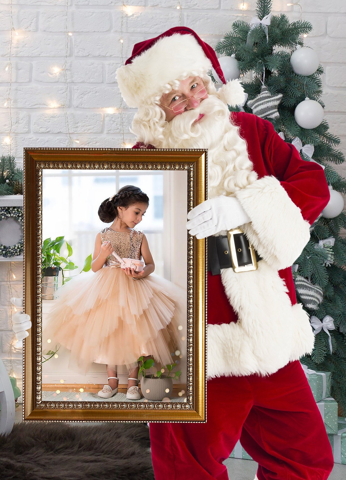 Round Frame for Your Photo With Santa Claus Frame Digital Christmas ...