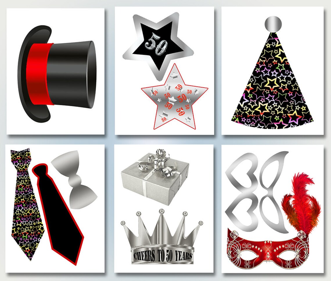 Fifty Party Photo Booth Props 50th Birthday Photobooth Black - Etsy