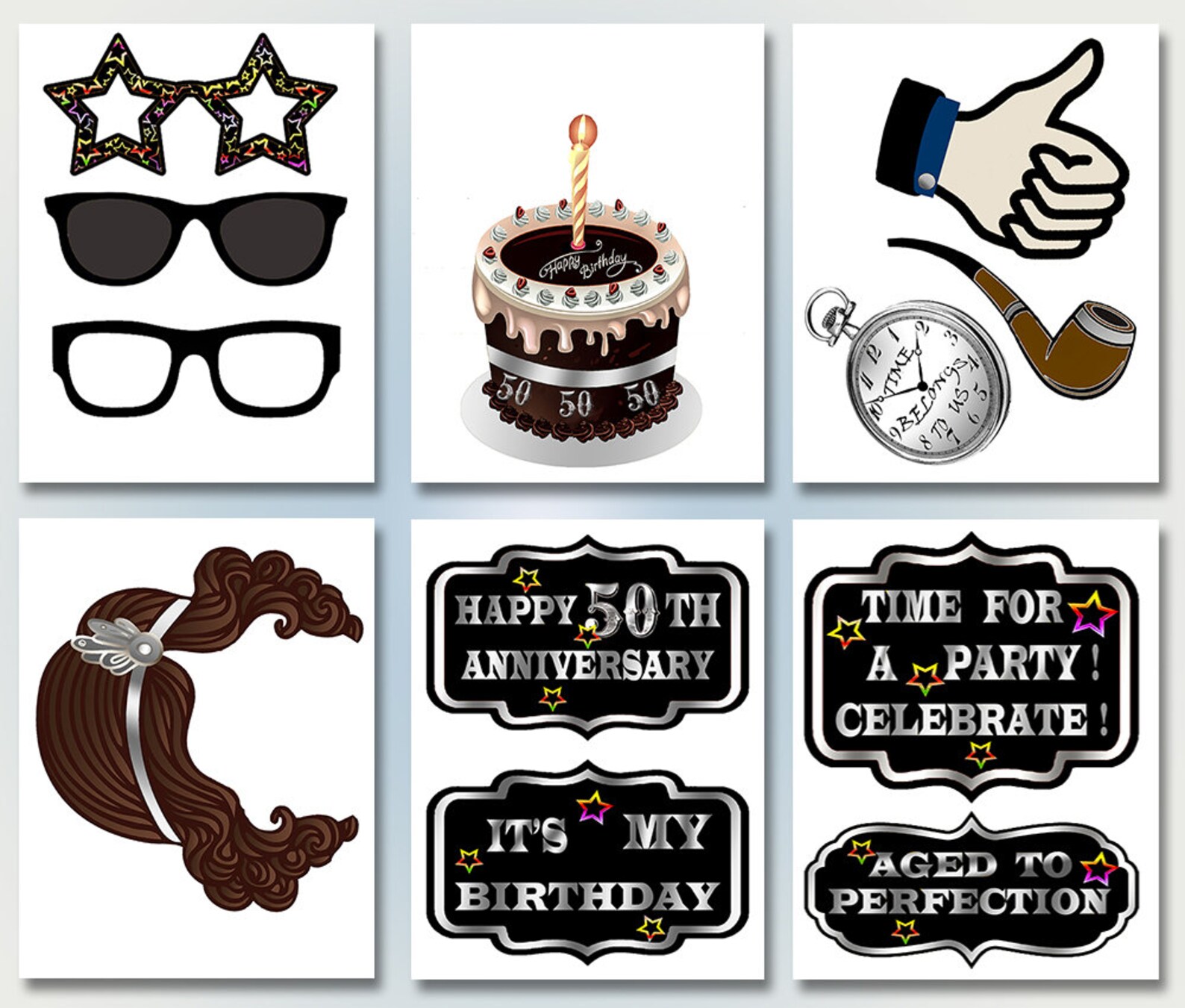 Fifty Party Photo Booth Props 50th Birthday Photobooth Black | Etsy