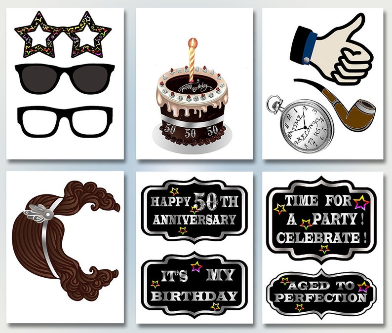 Fifty Party Photo Booth Props 50th Birthday Photobooth Black - Etsy