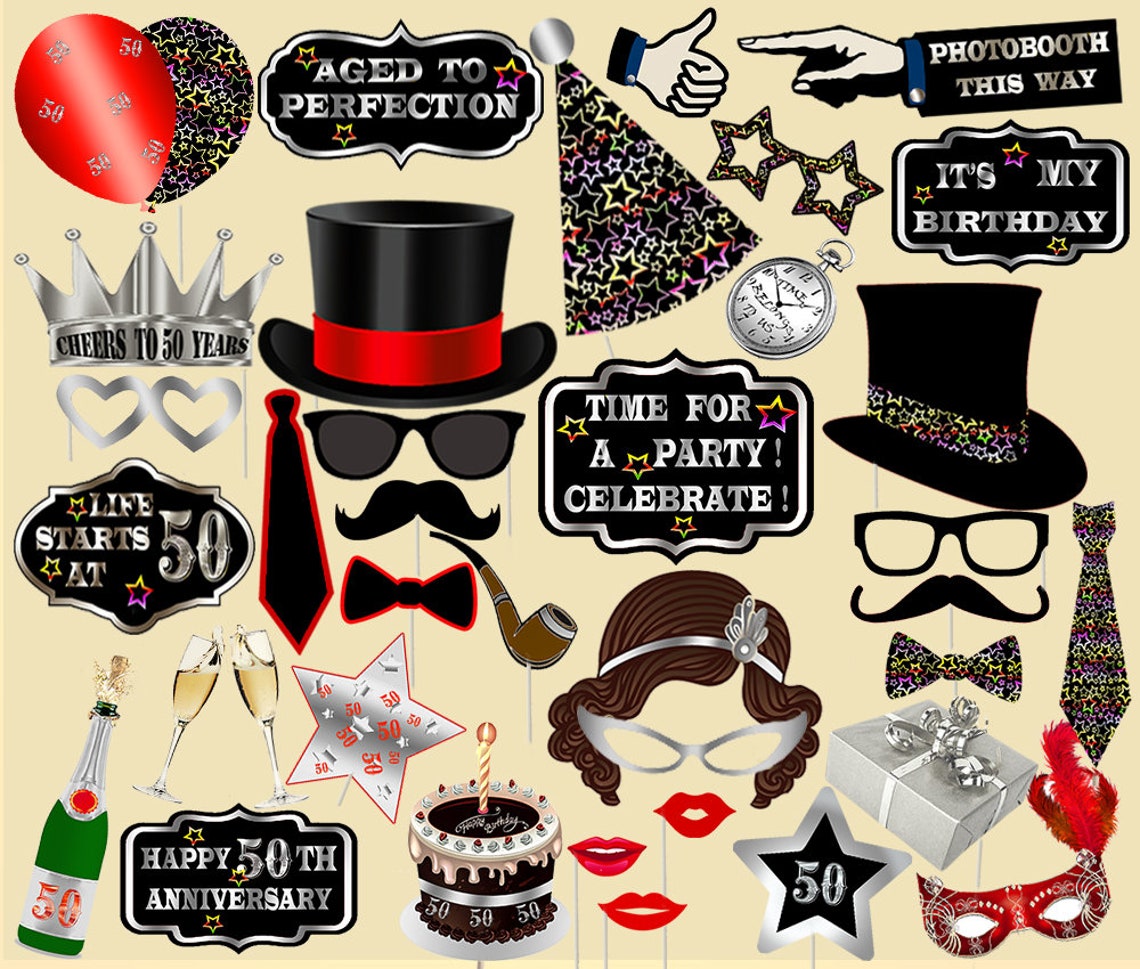 Fifty Party Photo Booth Props 50th Birthday Photobooth Black - Etsy