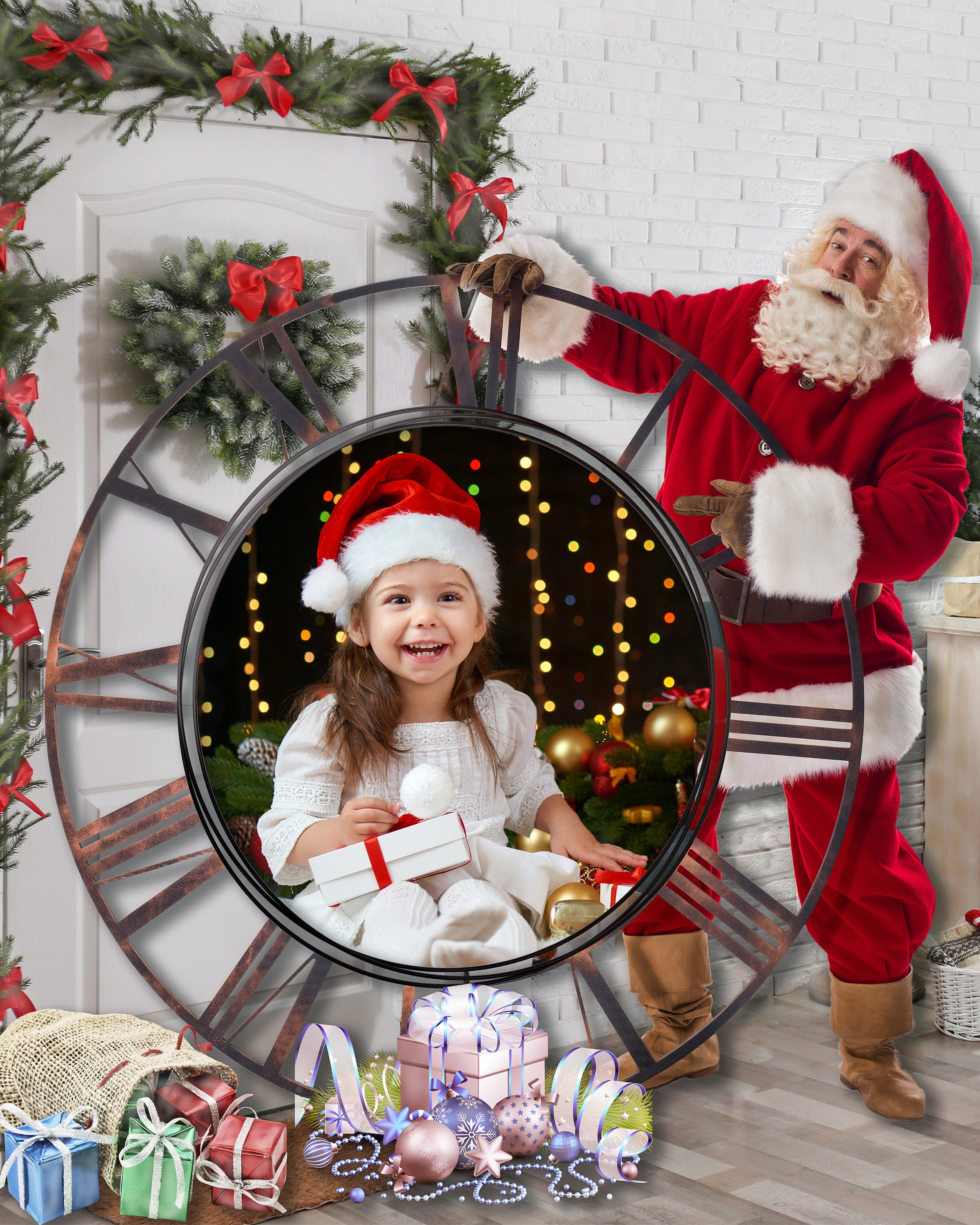 Round Frame for Your Photo With Santa Claus Frame Digital Christmas ...