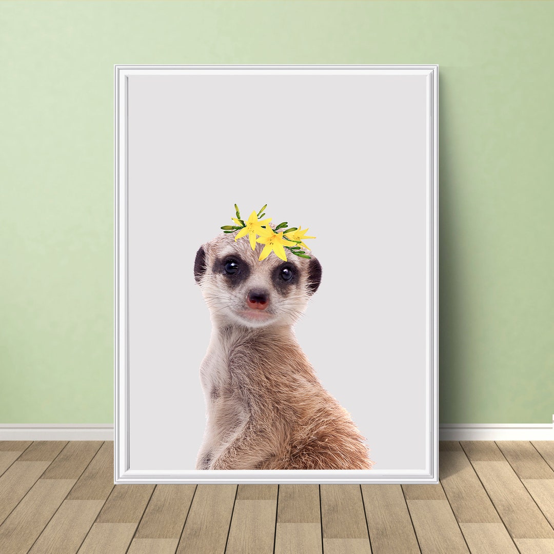 Gift for Christmas Meerkat Print Nursery Flower Crown Animal Baby ...