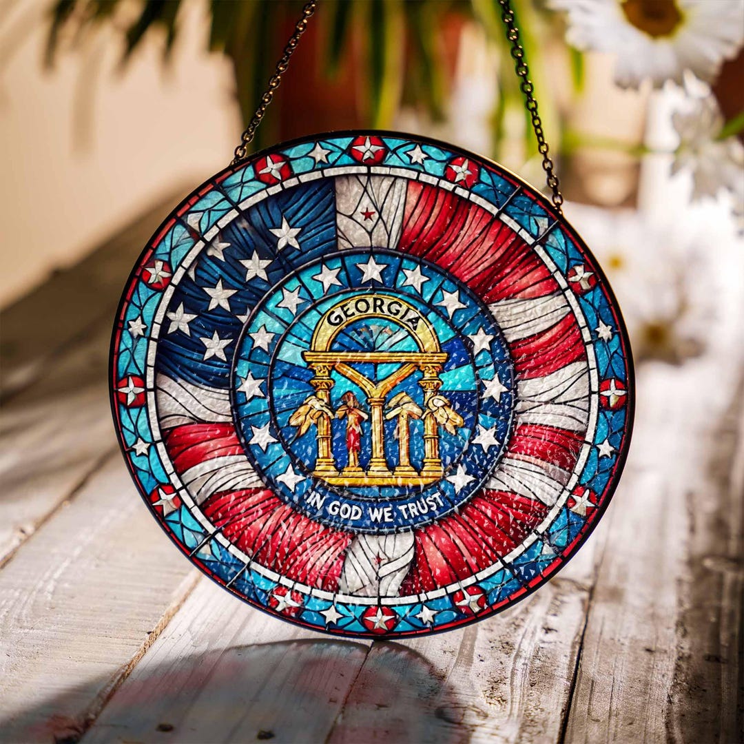 Georgia Stained Glass Suncatcher Ornament Featuring State Flag Design ...