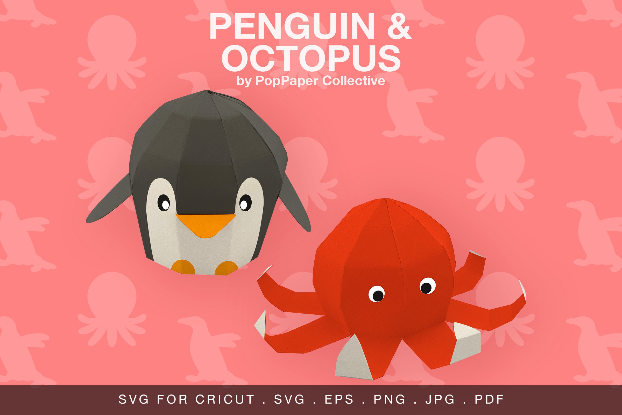Low Poly Penguin Octopus 3D Paper Model | Cricut Simple Animal Paper ...