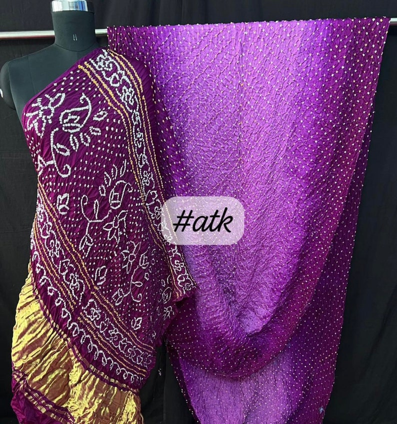 Pure Gajji Silk Katchs Bandni Sari With Contrast White Blouse Piece - Etsy