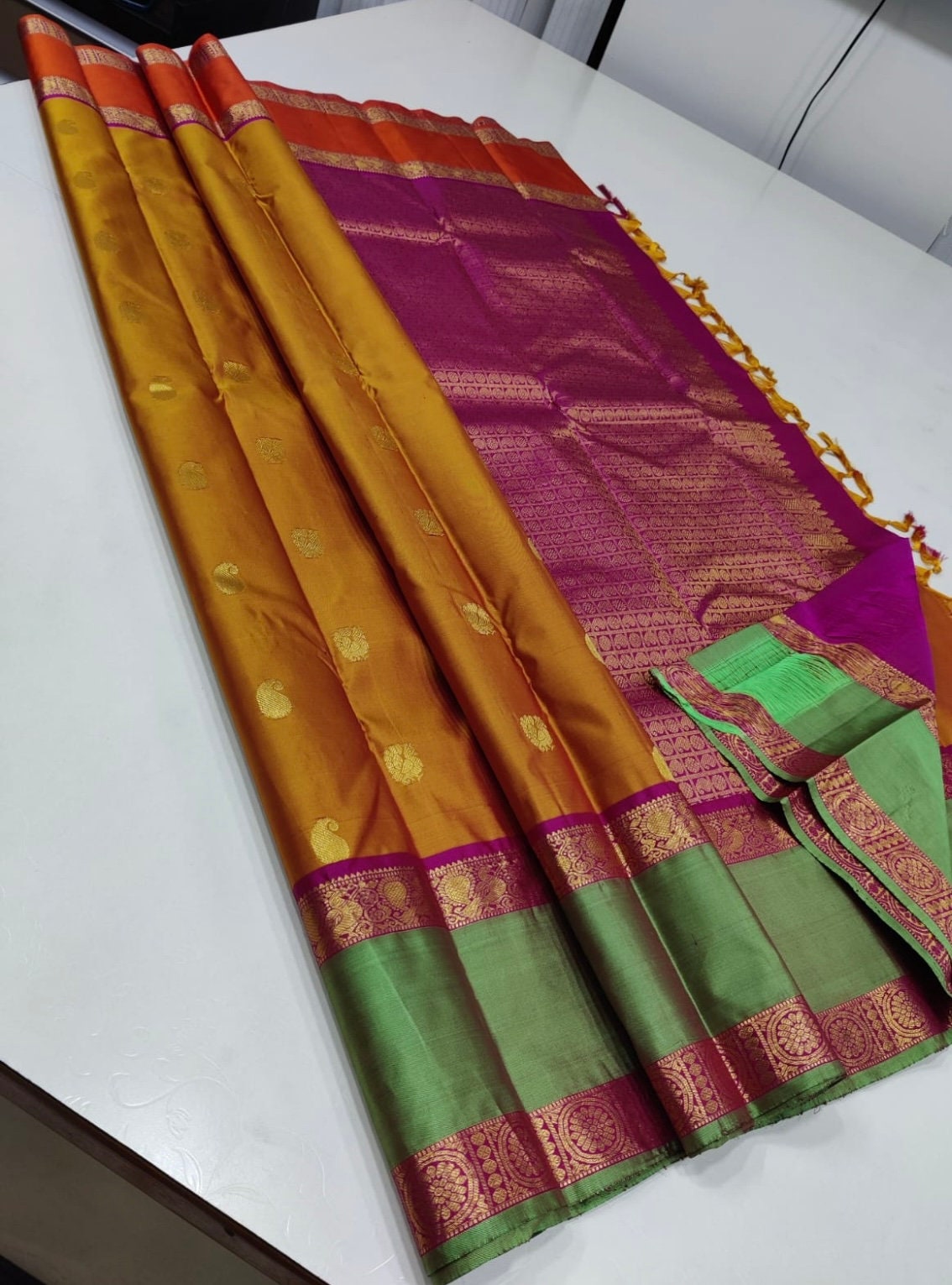 Pure Kanjivaram Light Weight Sari With 2 Gram Gold ZARI Weaving With ...