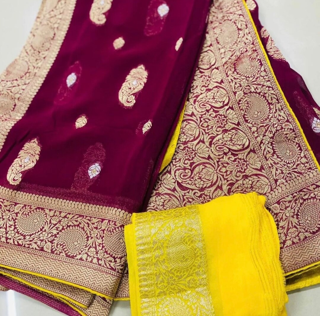 Beautiful Banarasi KHADDI Gorget Sari With Golden Keri Motifs and ...