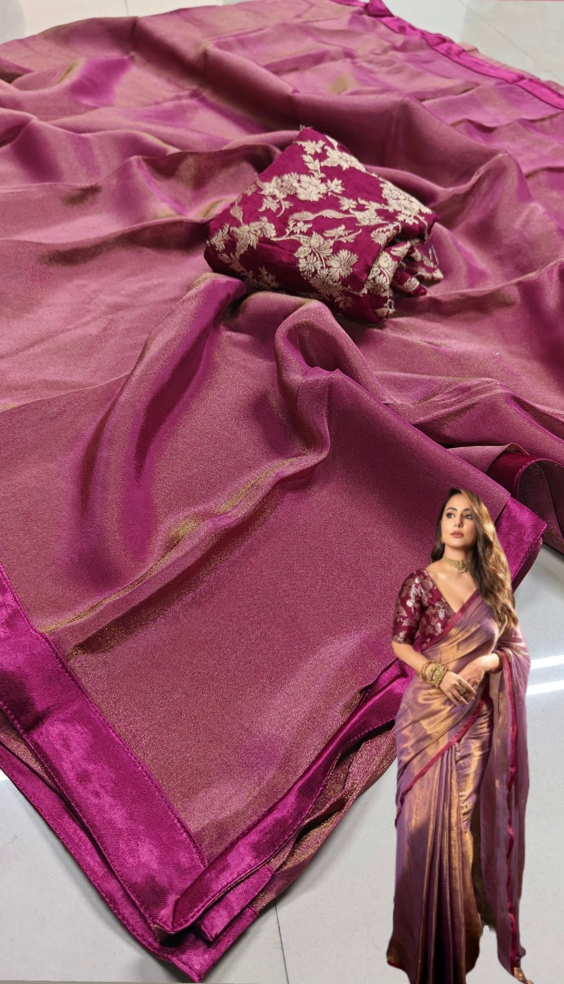 Beautiful Tissue Sari With Satin Border With Banarasi Blouse Piece - Etsy