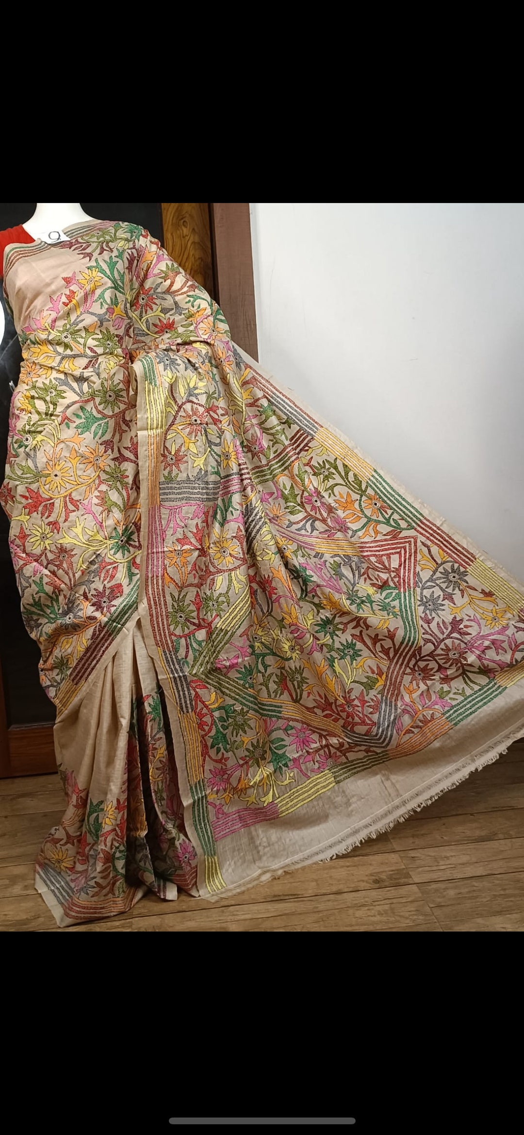 Beautiful GANCHI by Gachi Tusser Kantha Work With Running Blouse Piece ...