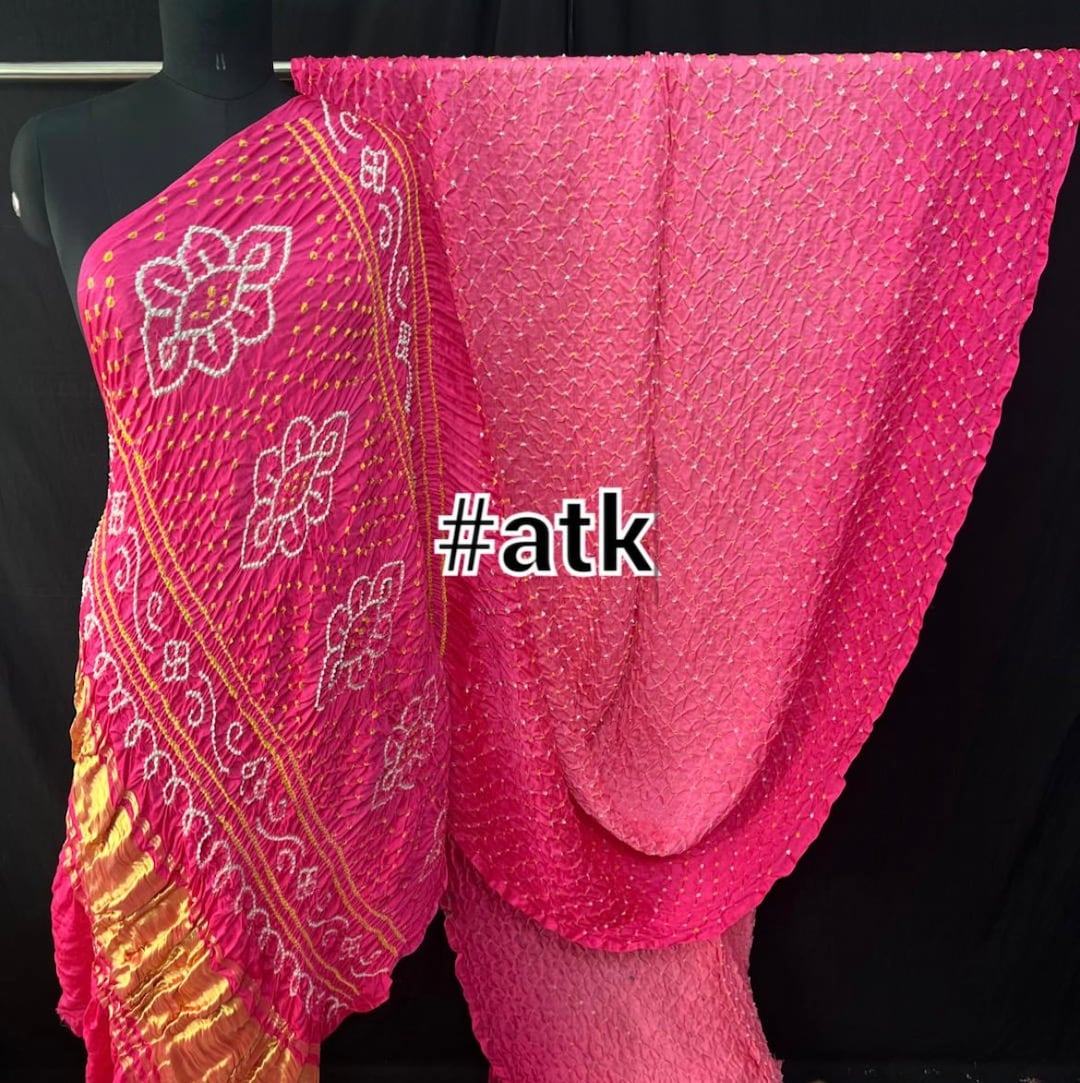 Pure Gajji Silk Katchs Bandni Sari With Contrast White Blouse Piece - Etsy