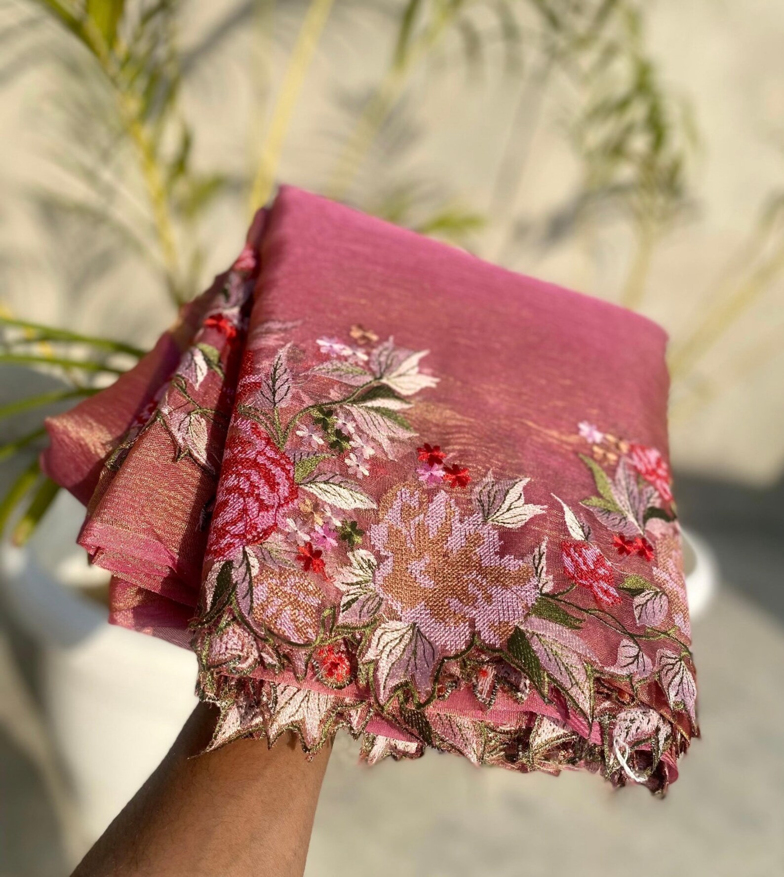 Beautiful Pure Tissue Crush CUTWORK Embroidery Sari With Running Blouse ...