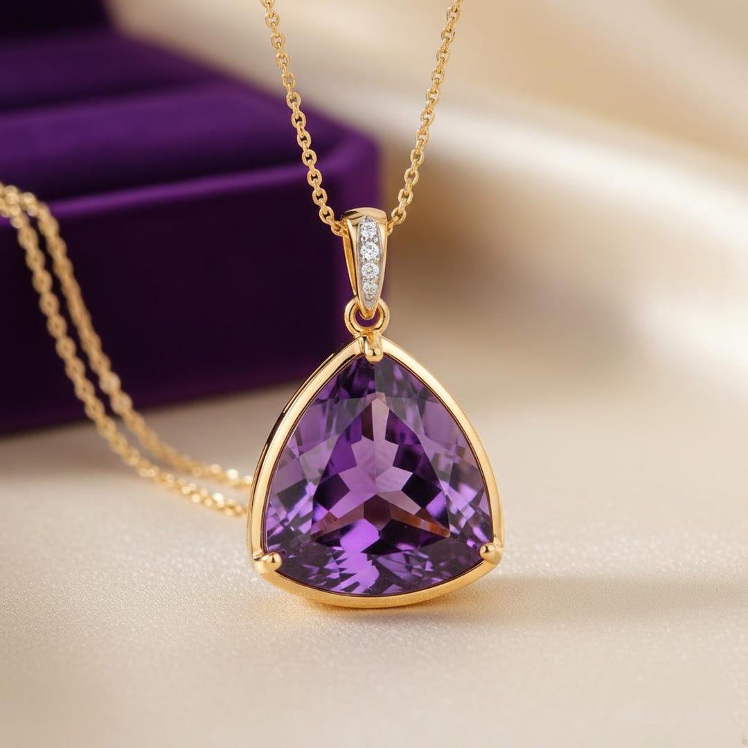 Large Trillion Amethyst Pendant: Gold Plated Sterling Silver, 14x15mm ...