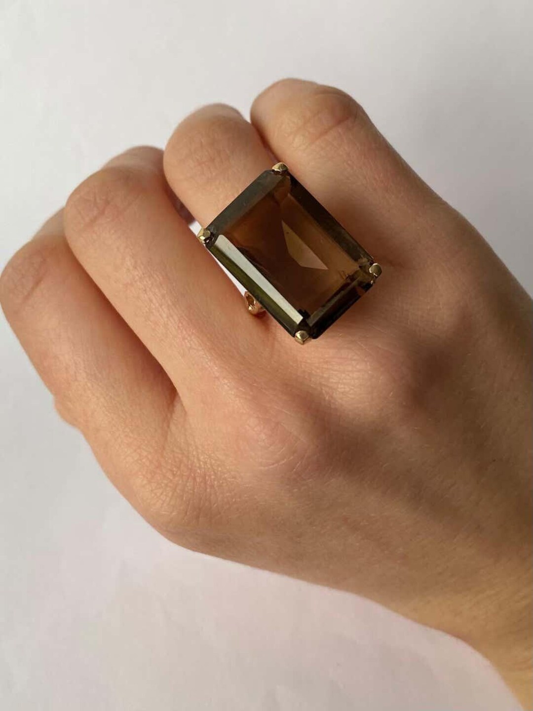 Natural Large Smokey Quartz Emerald Cut Ring .925 Sterling Silver 18X13 ...