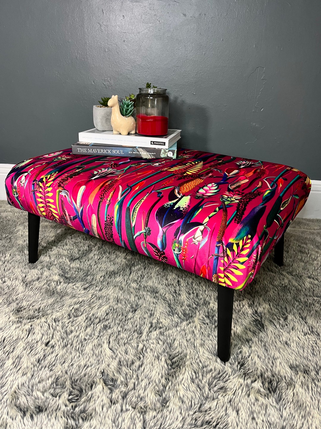 Fuchsia Pink Botanical Velvet Scandinavian Style Large Handmade ...