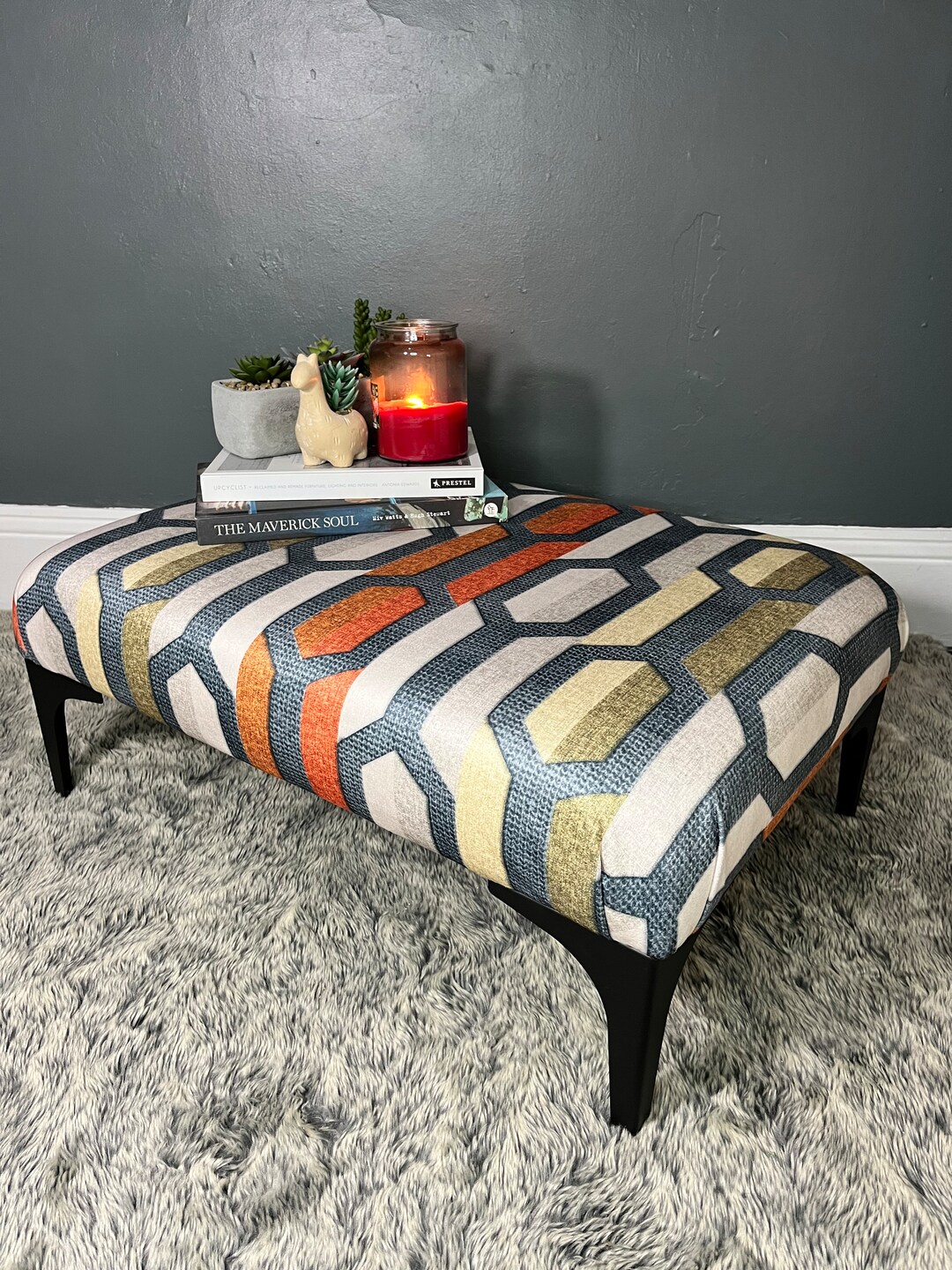 Large Handmade Modern Geometric Design Velvet Footstool Coffee - Etsy UK