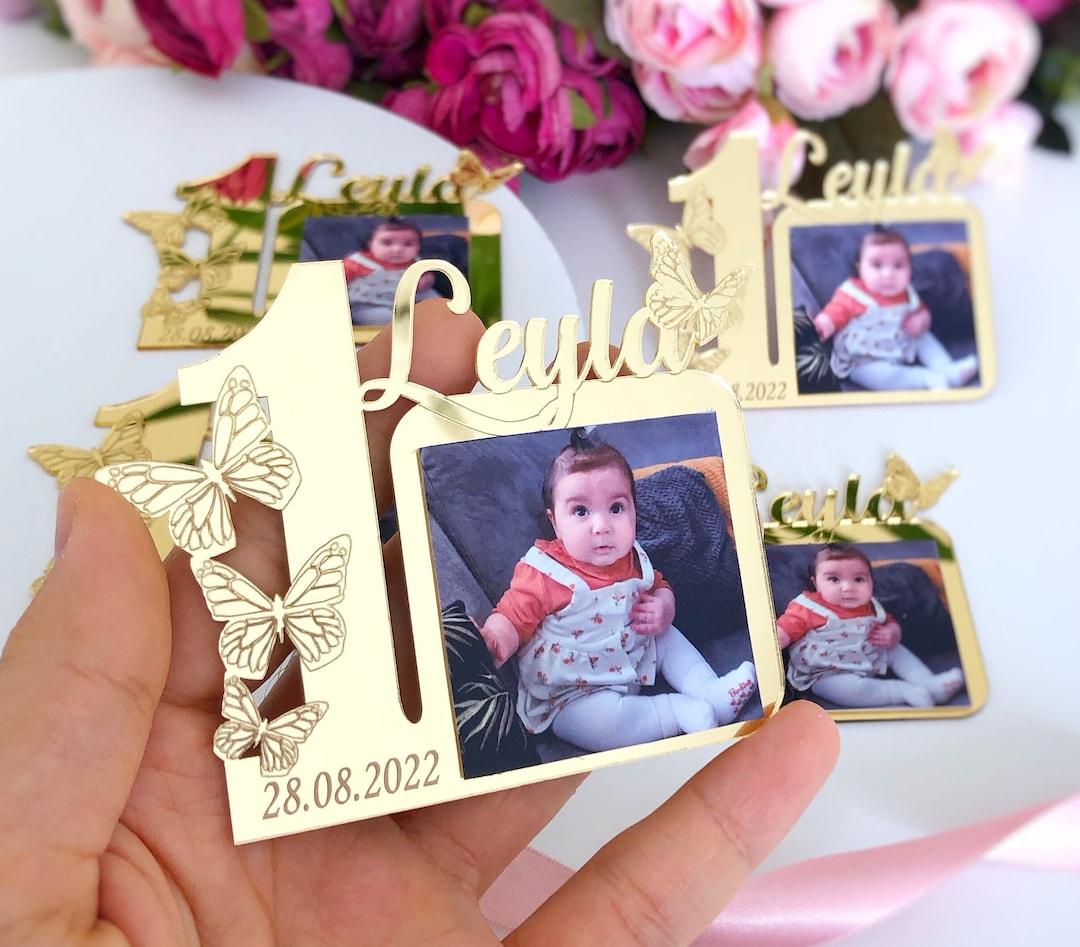 Gold Butterfly Birthday Photo Frame Magnet, 1st Birthday Favors Girl ...