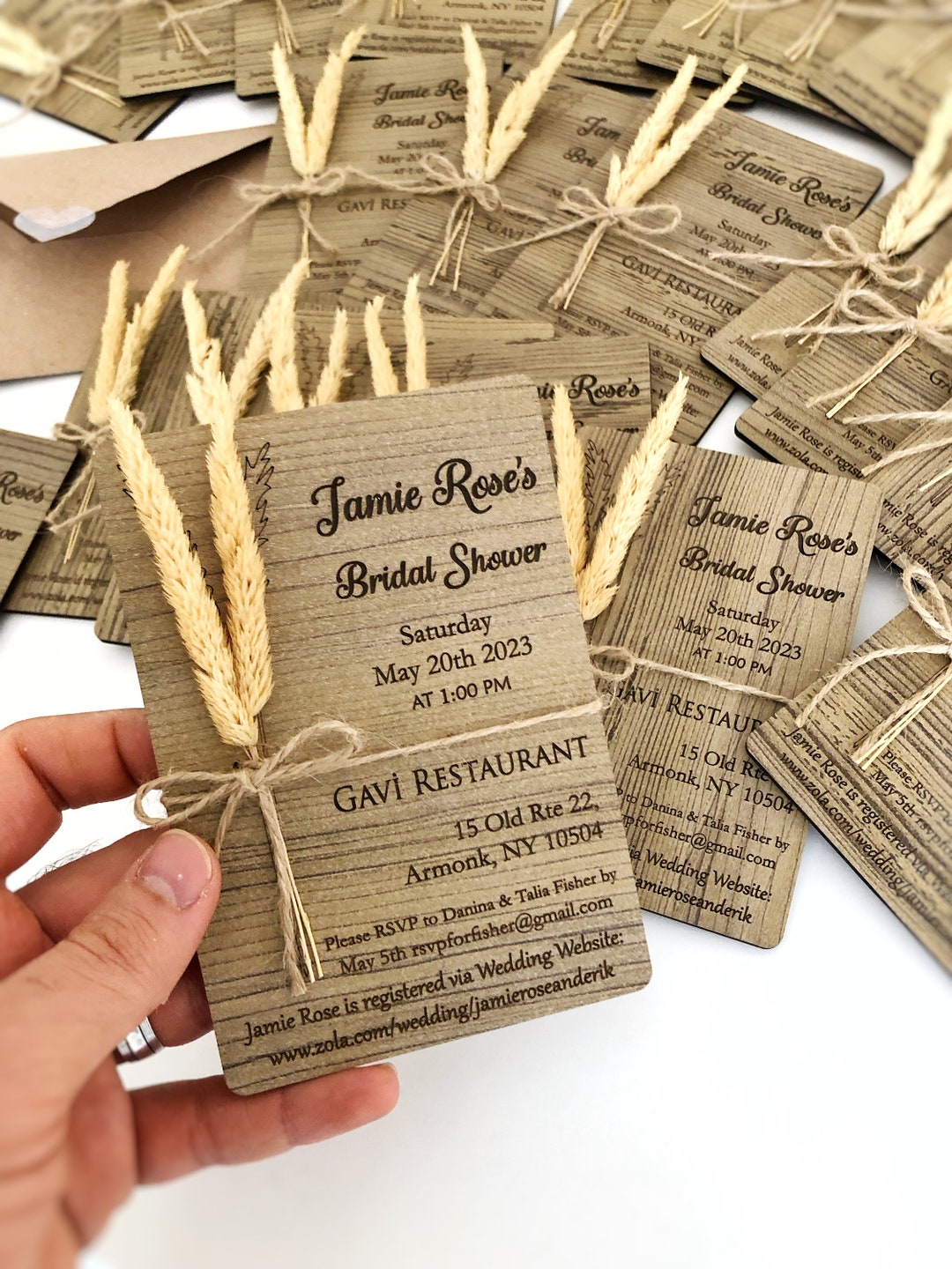 Wooden Wedding Invitation, Rustic Wedding - Invitations Set, Floral ...