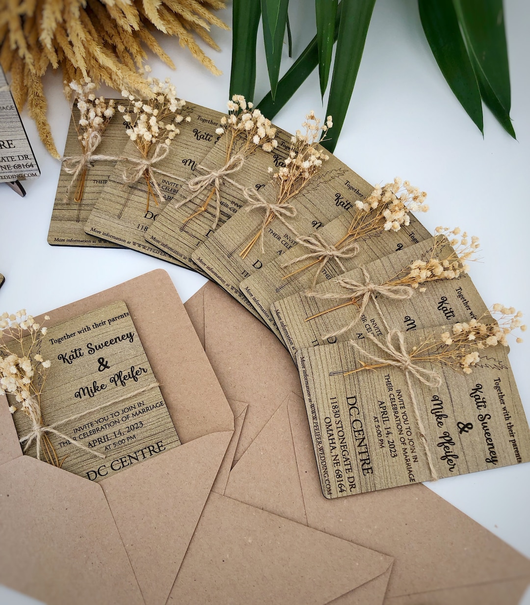 Wooden Wedding Invitation, Rustic Wedding - Invitations Set, Floral ...