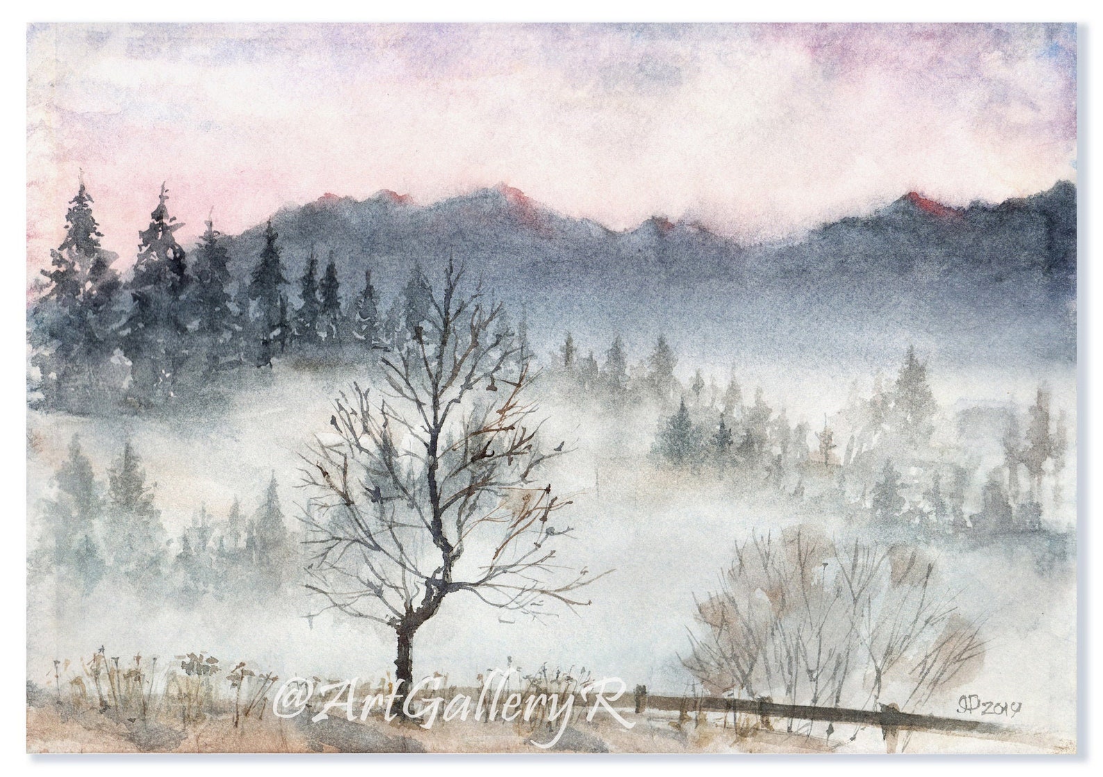 Wall Art, Mountain Fog. Digital Print From My Original Watercolor ...
