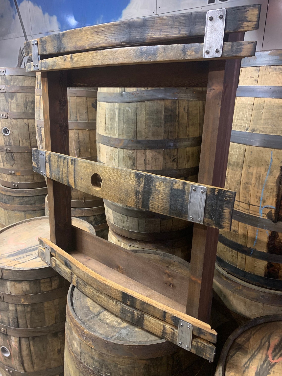 Whiskey Barrel Stave Hanging Liquor Bar | Etsy