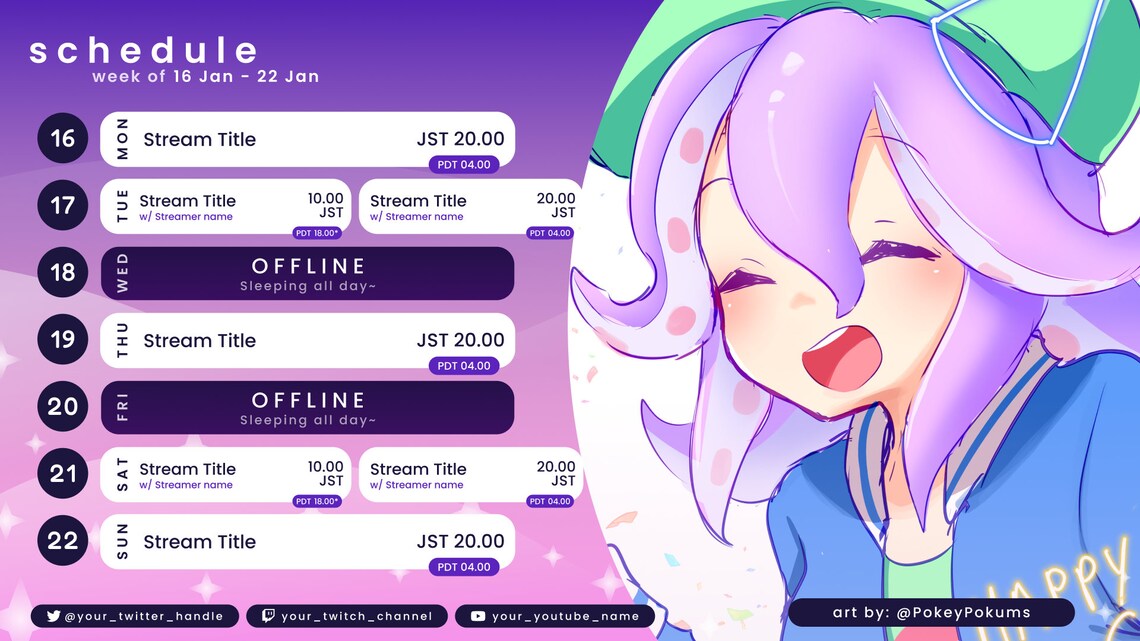 Peachy Stream Schedule Template - Multi Timezone Automated Weekly ...