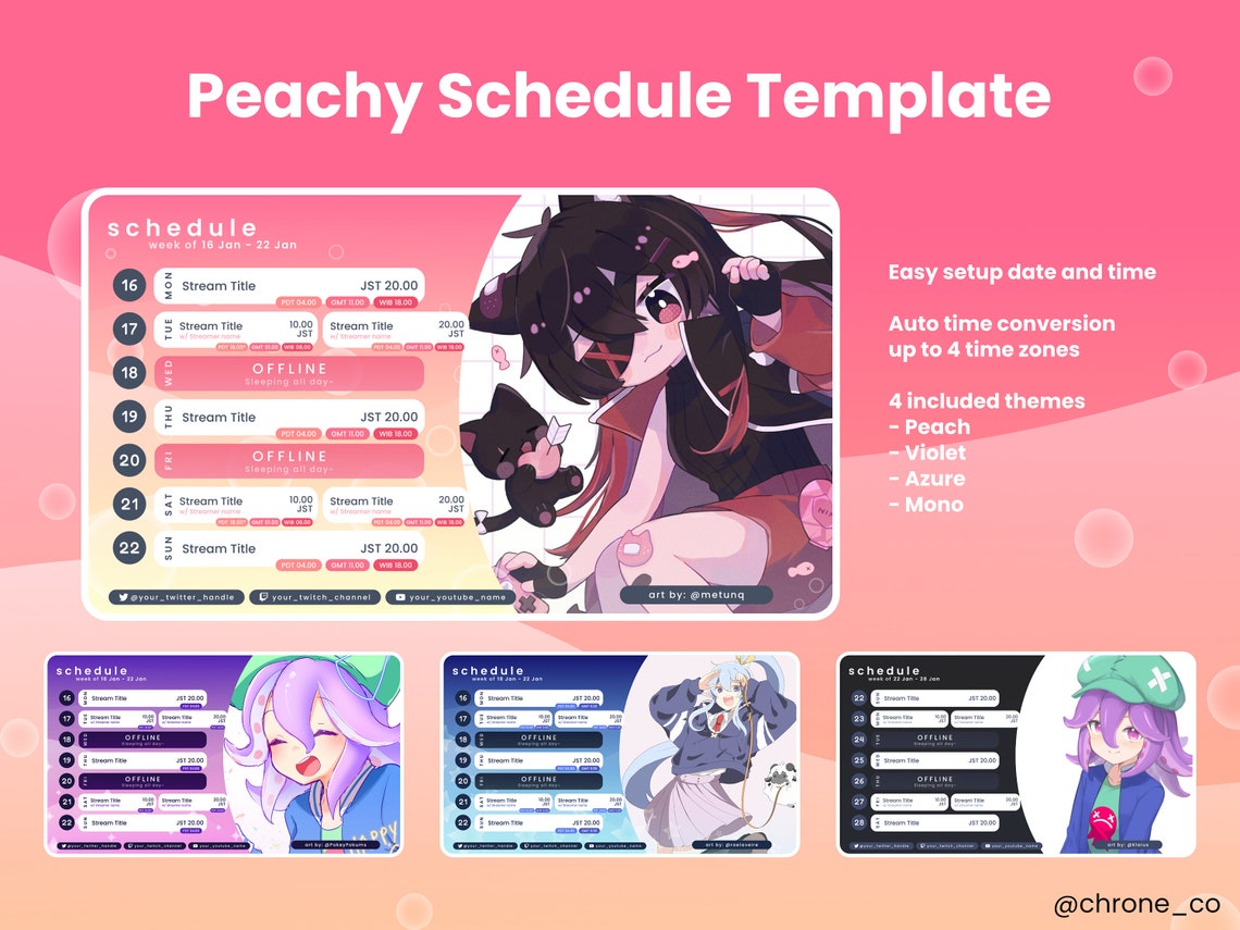 Peachy Stream Schedule Template - Multi Timezone Automated Weekly ...