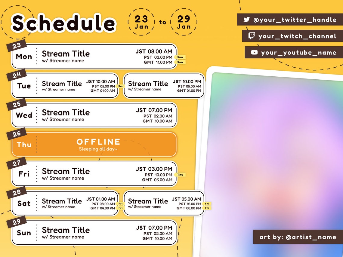 Seis Stream Schedule Template - Multi Timezone Automated Weekly ...