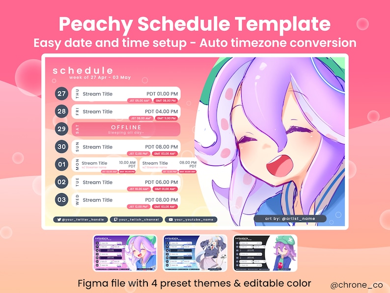 Peachy Stream Schedule Template - Multi Timezone Automated Weekly ...