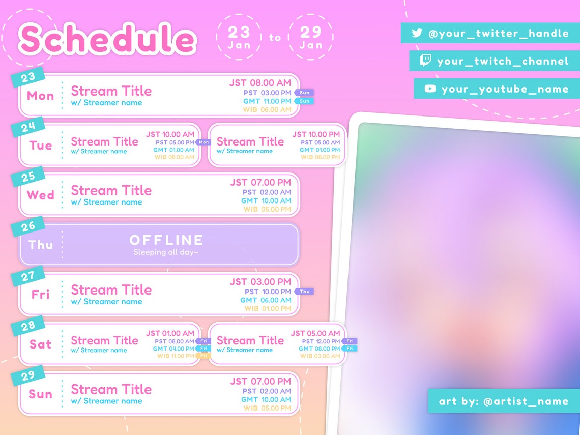 Seis Stream Schedule Template - Multi Timezone Automated Weekly ...