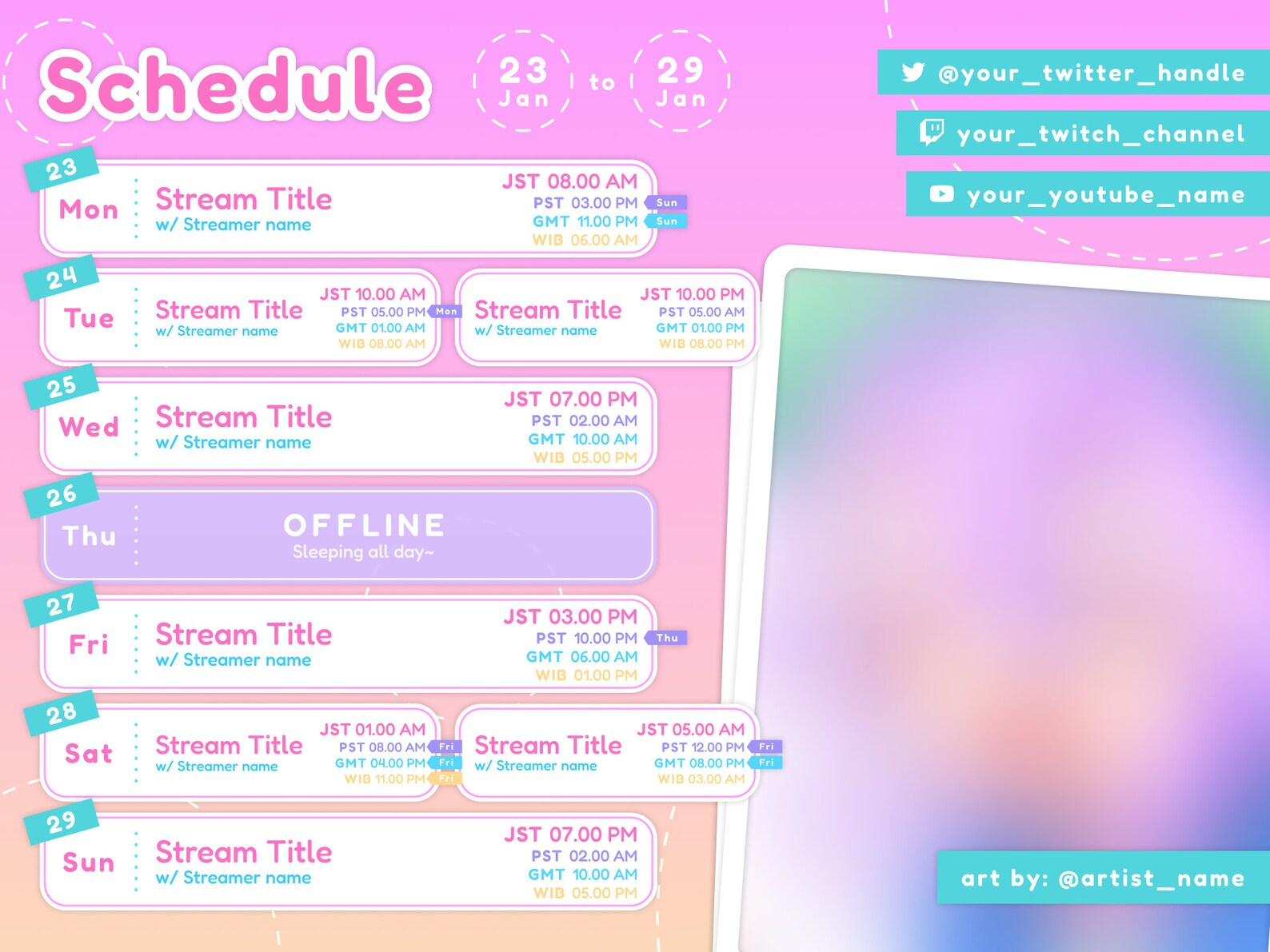 Seis Stream Schedule Template - Multi Timezone Automated Weekly ...